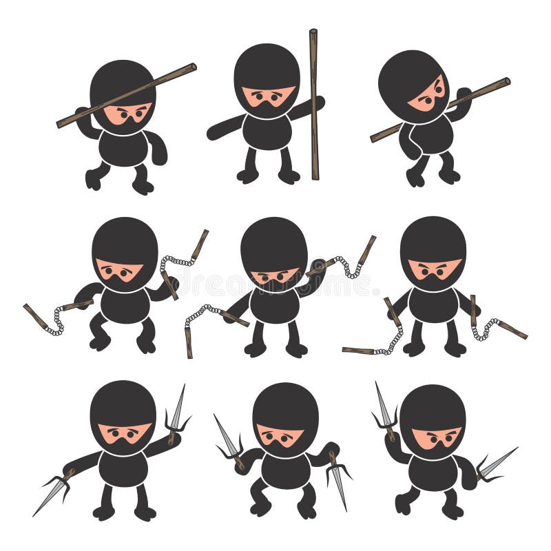 Ninja Cartoon Set Character Stock Vector - Illustration of childish ...