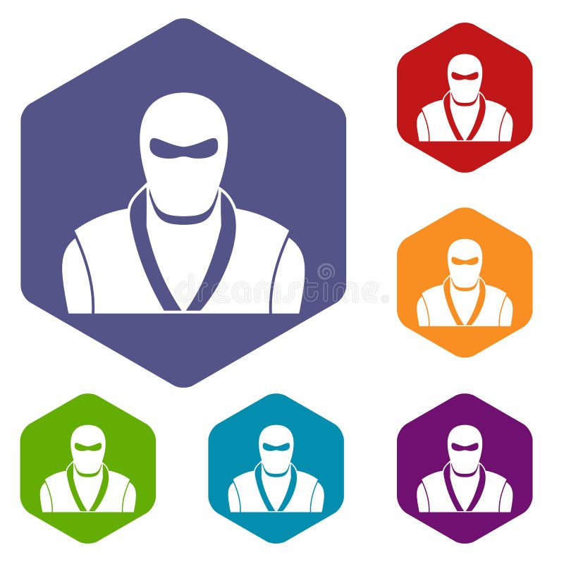 Ninja in Black Mask Icons Set Hexagon Stock Vector - Illustration of ...