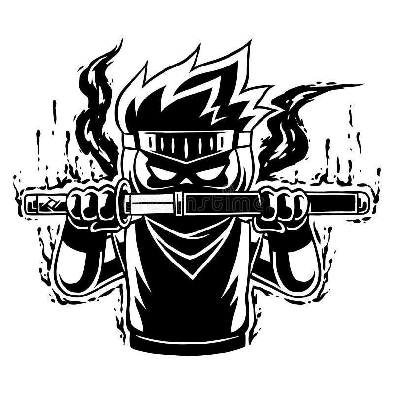 Ninja Boy Raging Mode BW stock illustration. Illustration of games ...