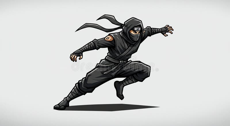 Ninja Character in Dynamic, Crouched Pose, Poised for Action. Dressed ...