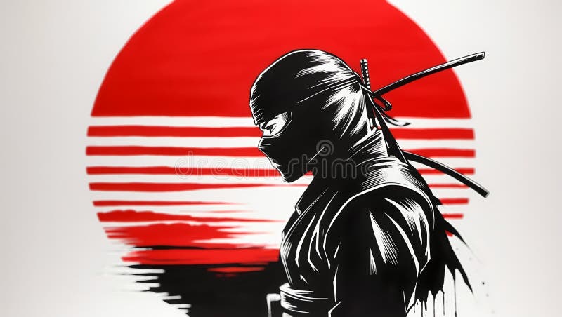 Ninja Character Image Design with Sun Background Stock Illustration ...