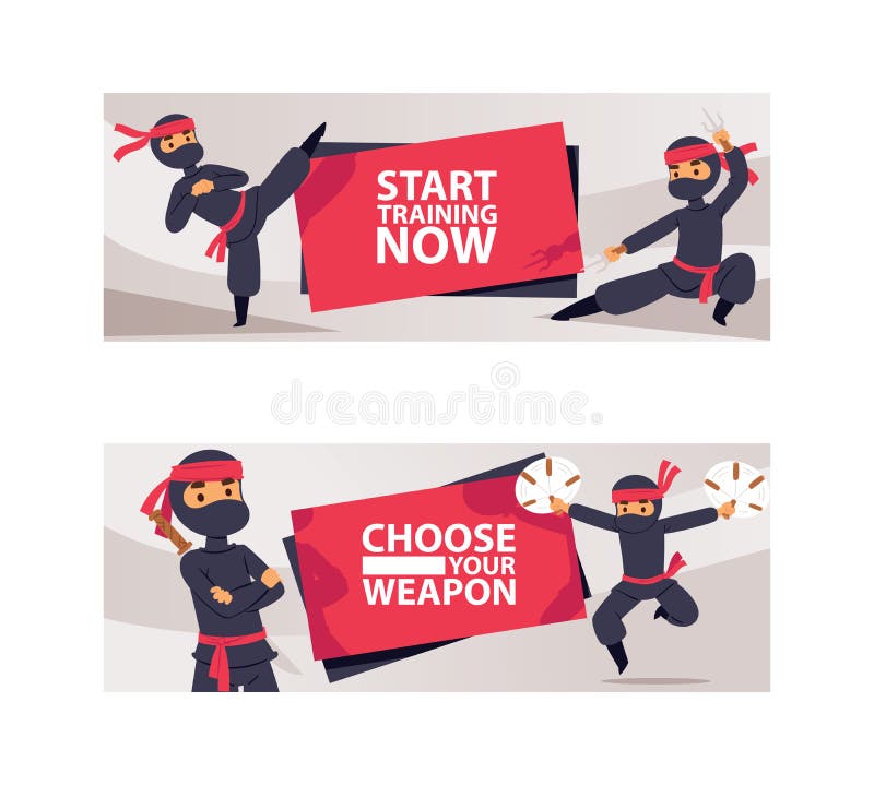 Ninja Characters Showing Different Actions Vector Illustration. Cartoon ...