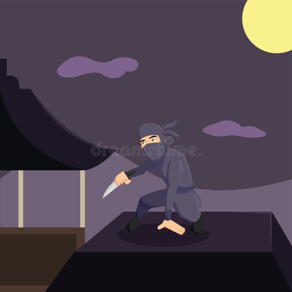 Ninja Crouching Rooftop. Vector Stock Vector - Illustration of ...