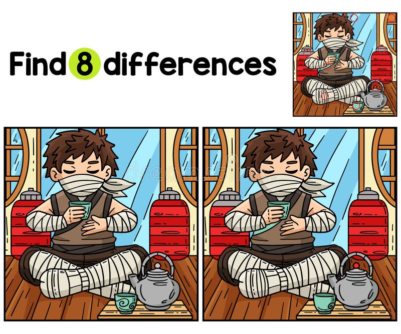 Ninja Drinking Tea Find the Differences Stock Vector - Illustration of ...