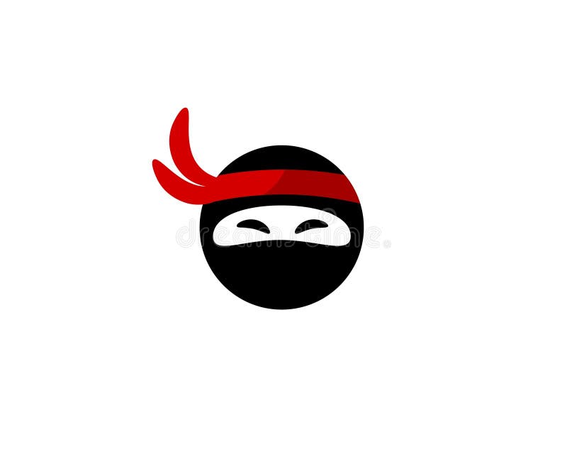 Ninja Face with Red Headband and White Eyes on Simple Black and White ...