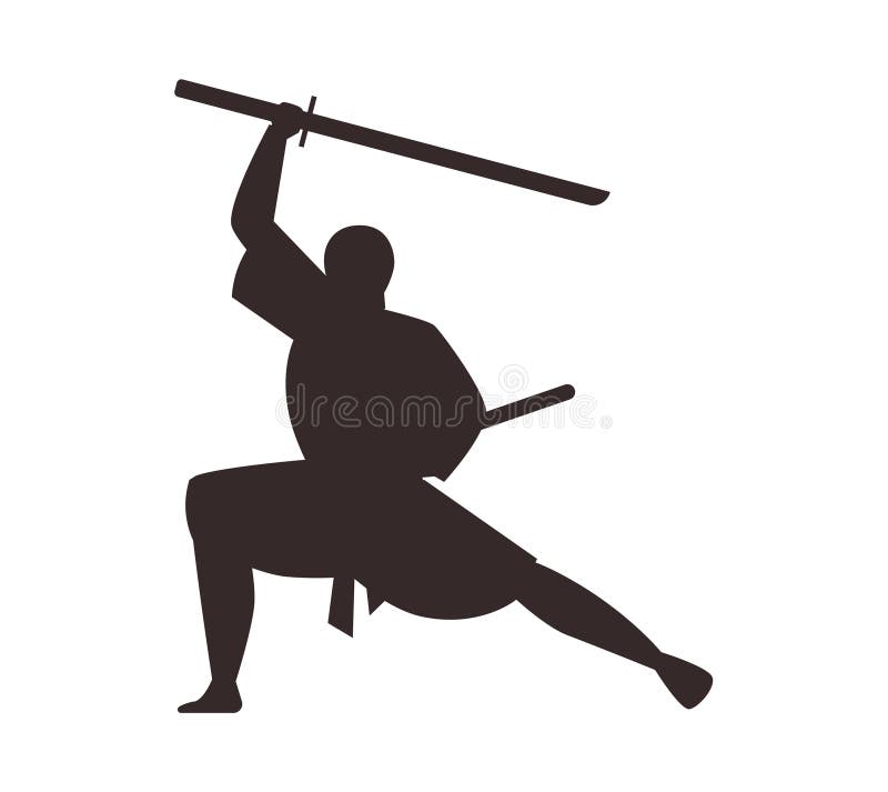 Ninja Fighting Position, Vector Black Silhouette. Isolated Background ...