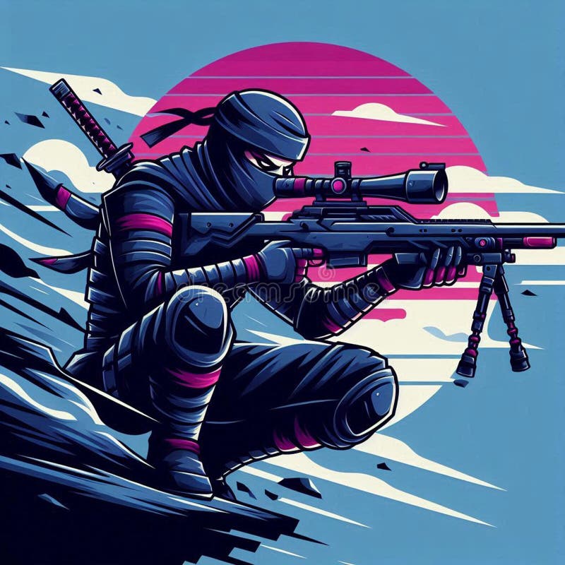 A Ninja is Holding a Rifle and is Crouching Down Stock Illustration ...