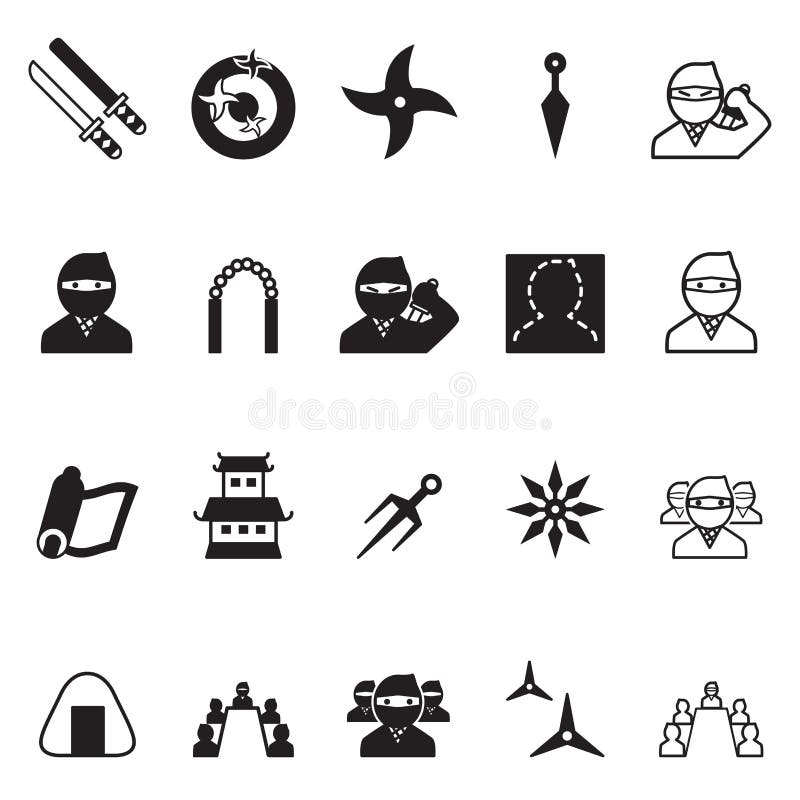 Ninja Icons Set stock vector. Illustration of media - 210067157