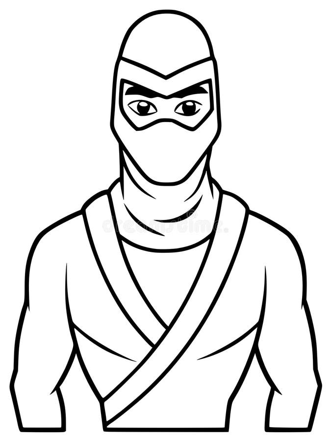 Ninja Man in Black and White Stock Illustration - Illustration of young ...