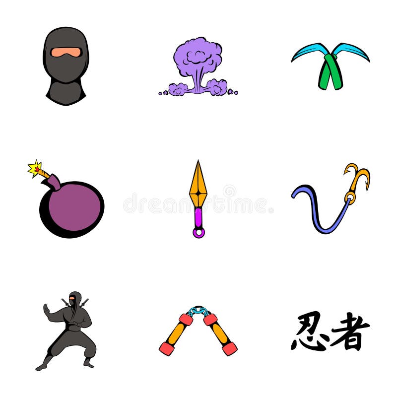 Ninja Mask Icons Set, Cartoon Style Stock Vector - Illustration of ...