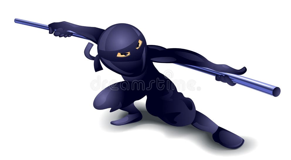 Ninja with pole stock vector. Illustration of kick, katana - 68307555
