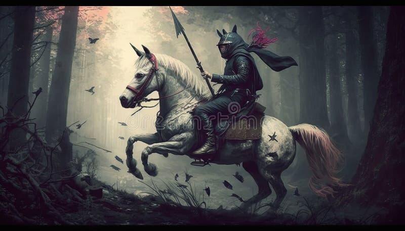 Ninja Riding in a Forest. Generative AI Stock Illustration ...