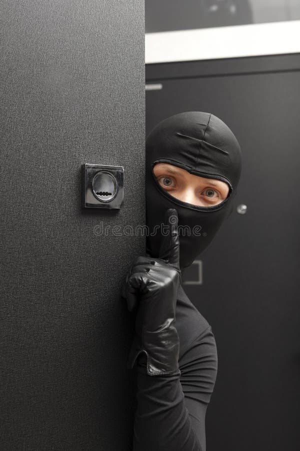 Ninja. Robber Hiding Behind a Door Stock Photo - Image of burglar ...