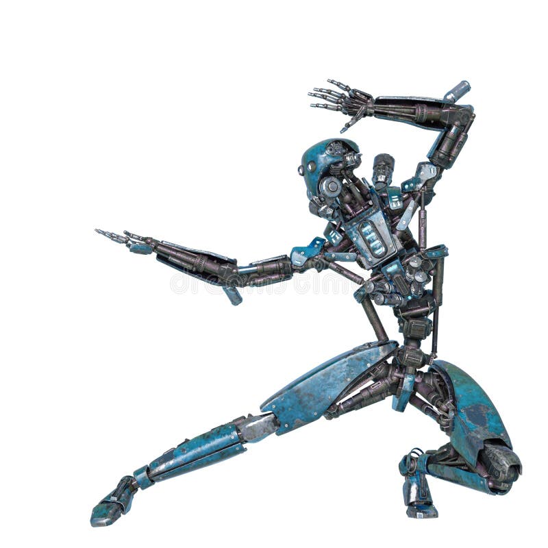 Ninja Robot in Action in a White Background Stock Illustration ...