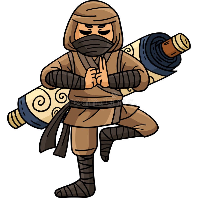 Ninja Scroll and Fan Cartoon Colored Clipart Stock Vector ...