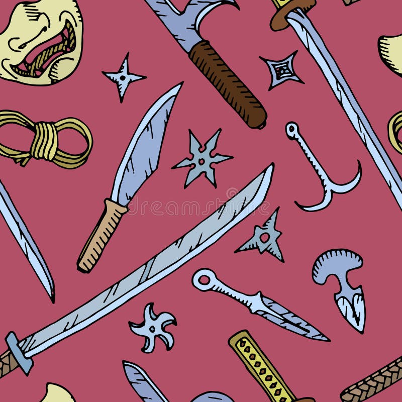 Ninja set background stock vector. Illustration of shuriken - 69458050