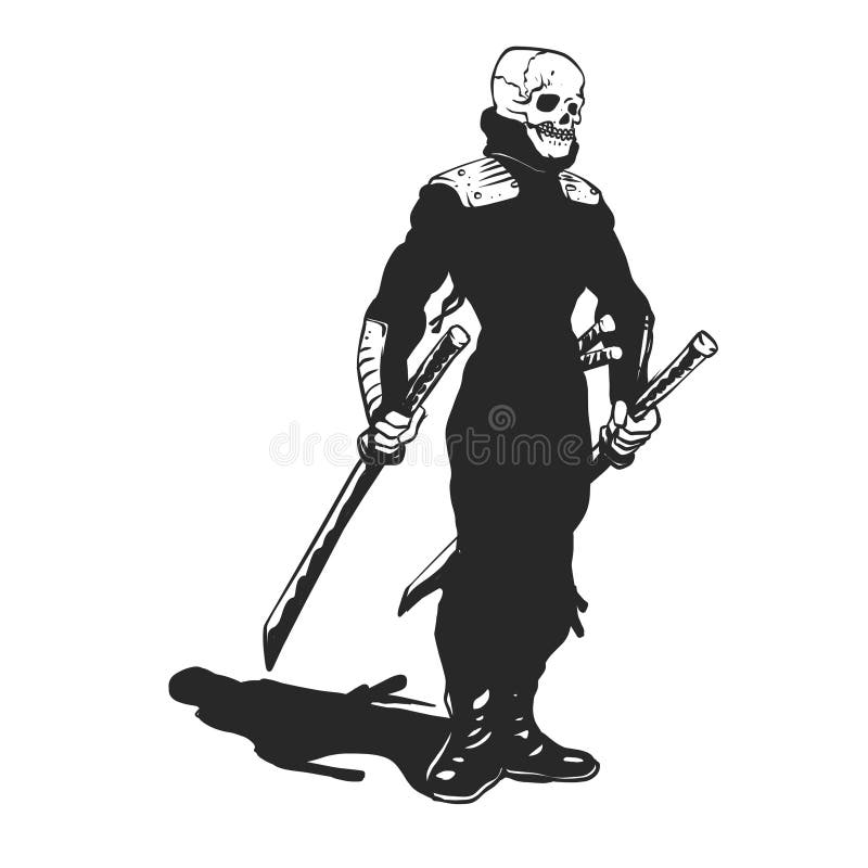 Skeleton in the Ninja Outfit Stock Illustration - Illustration of skull ...