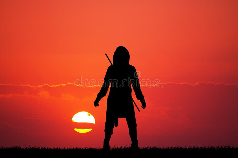 Silhouette of Ninja at Sunset Stock Illustration - Illustration of ...