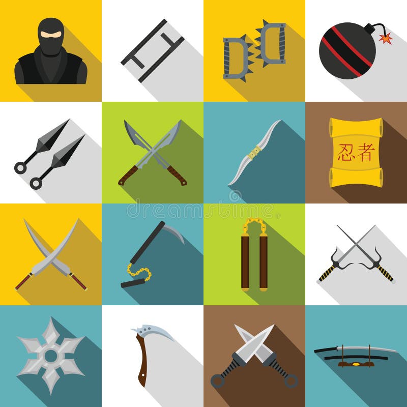 Ninja Tools Icons Set, Flat Style Stock Vector - Illustration of ...