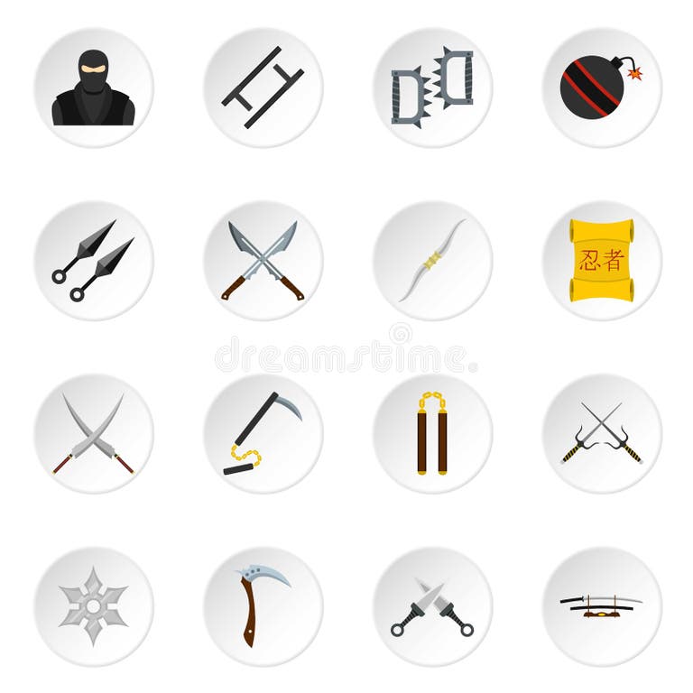 Ninja Tools Icons Set in Flat Style Stock Vector - Illustration of asia ...