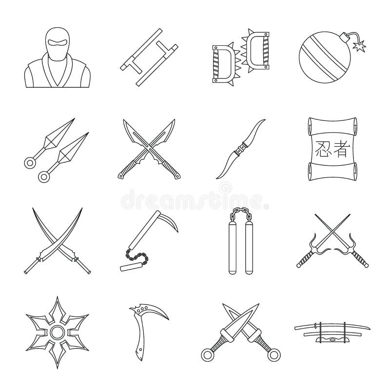 Ninja Tools Icons Set, Outline Style Stock Vector - Illustration of ...