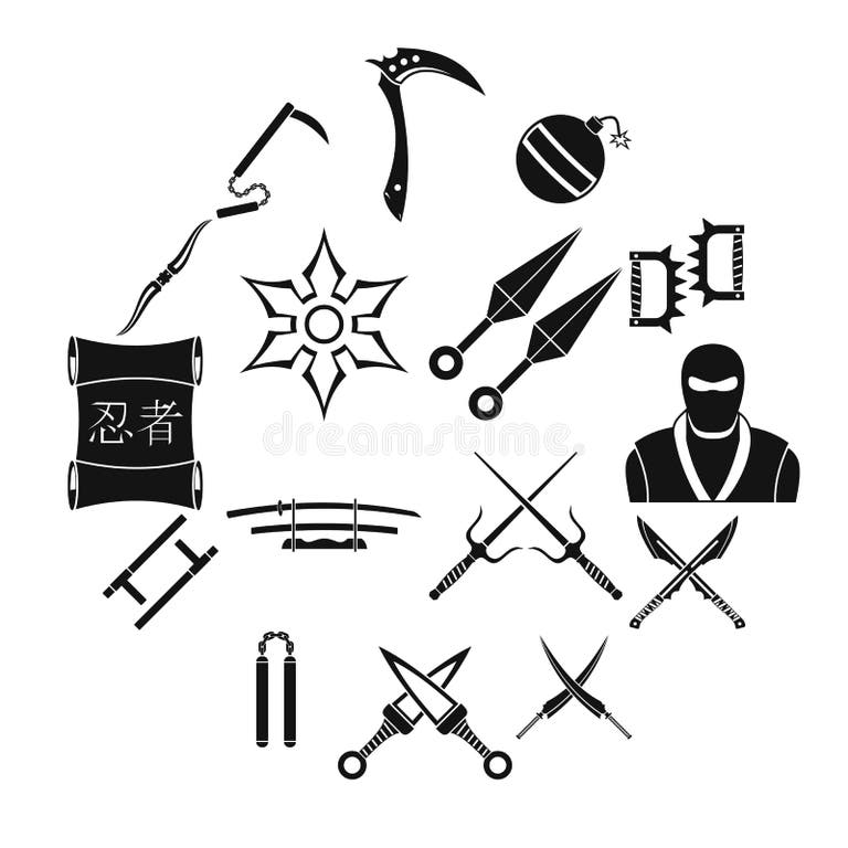 Ninja Tools Icons Set, Simple Style Stock Vector - Illustration of arms ...