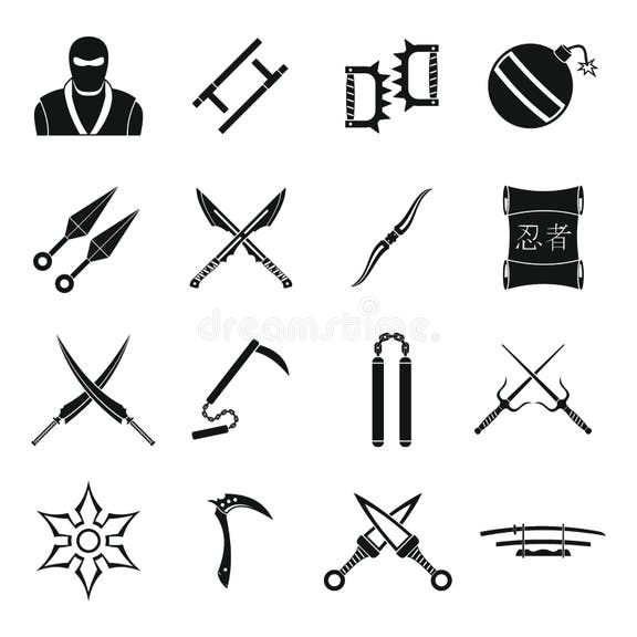 Ninja Tools Icons Set, Simple Style Stock Vector - Illustration of ...