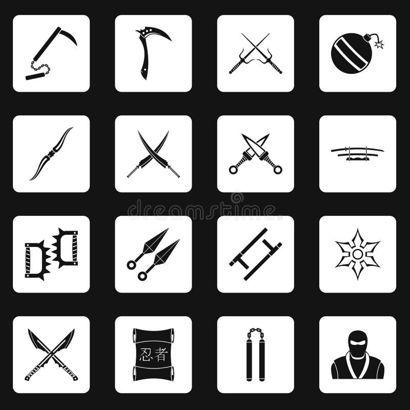 Ninja Tools Icons Set in Flat Style Stock Vector - Illustration of arms ...