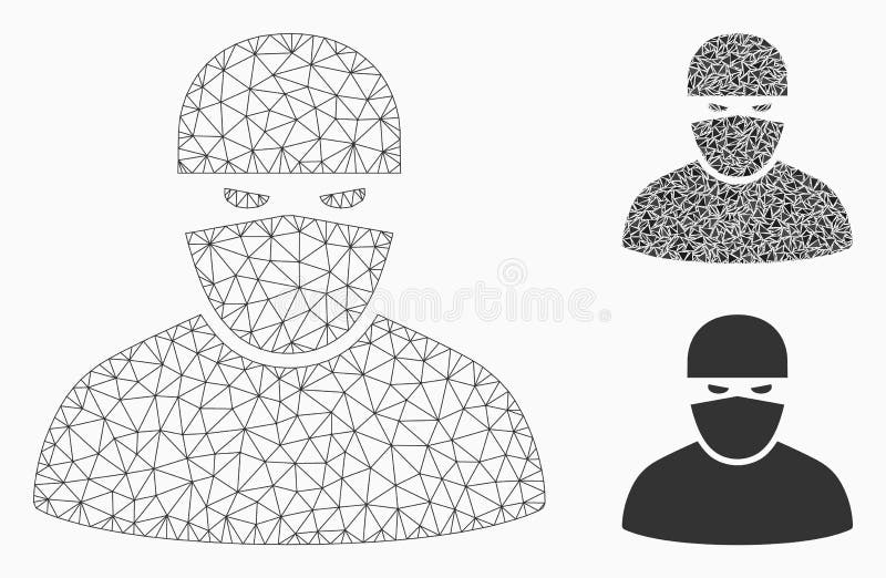 Ninja Vector Mesh Wire Frame Model and Triangle Mosaic Icon Stock ...