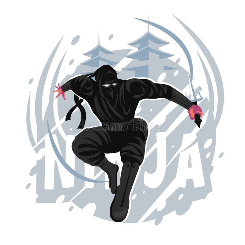 Ninja Warrior Jumping Attack Vector Illustration. Poster Design Stock ...
