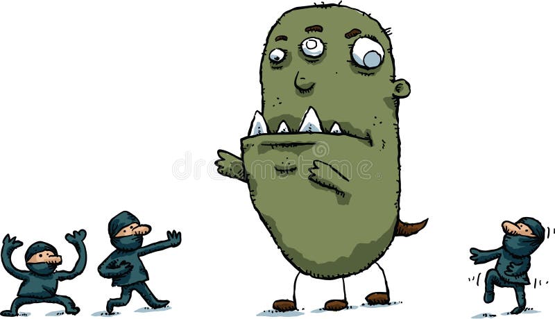 Ninjas Fighting Monster stock illustration. Illustration of funny ...