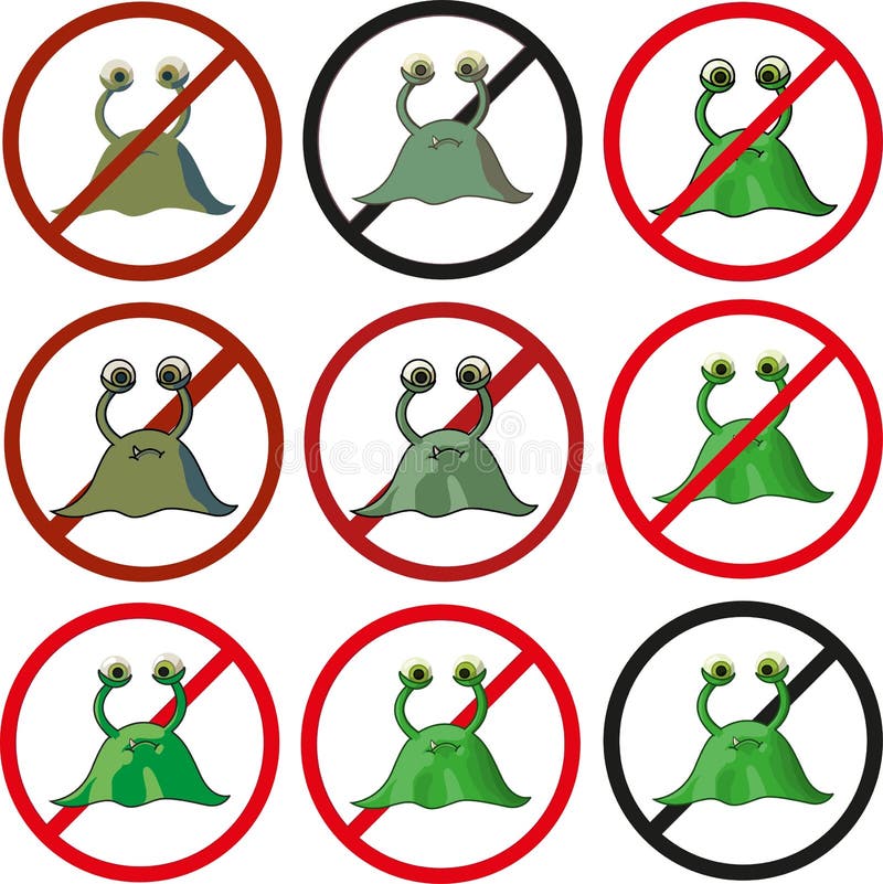 Nio Olika Versioner Av Logoer Med En Bakterie Vektor Illustrationer ...