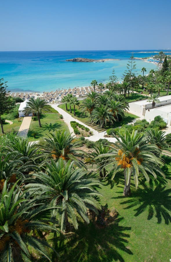 Nissi Strand I Ayia Napa, Cypern, Medelhav Havsstranden Kopplar Av, Det ...