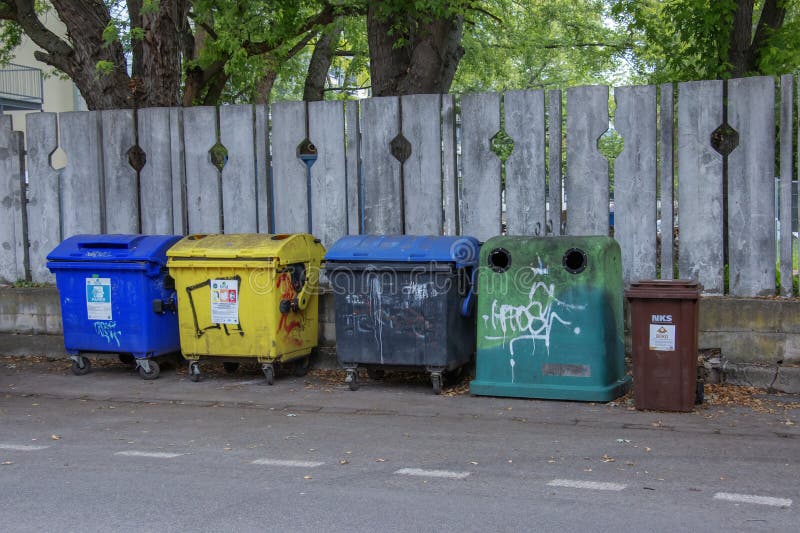 Colored Bins for Selective Garbage Collection Stock Image - Image of ...