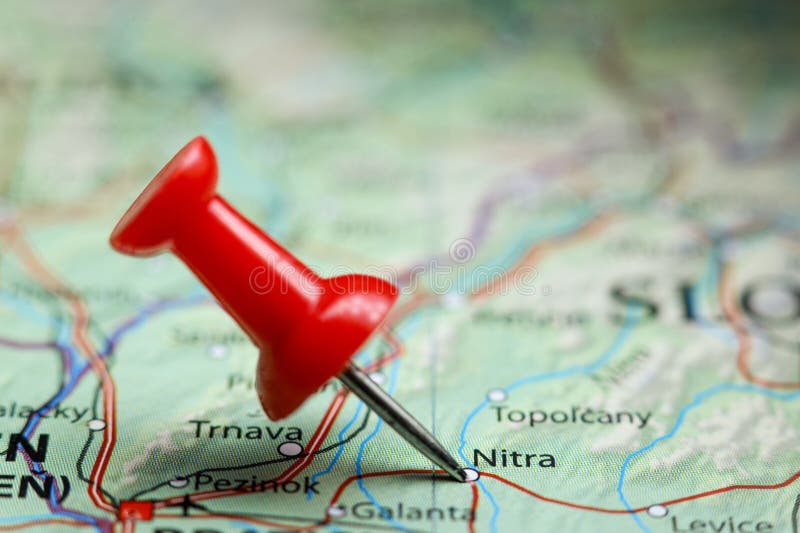 Nitra, Slovakia pin on map stock image. Image of macro - 371294107