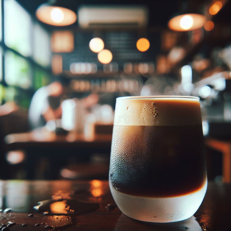Nitro Coffee Served in a Clear Glass, Cafe Blurred in the Distance. AI ...