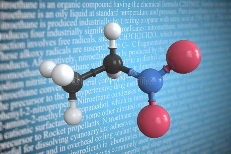 Nitroethane Scientific Molecular Model, 3D Rendering Stock Illustration ...