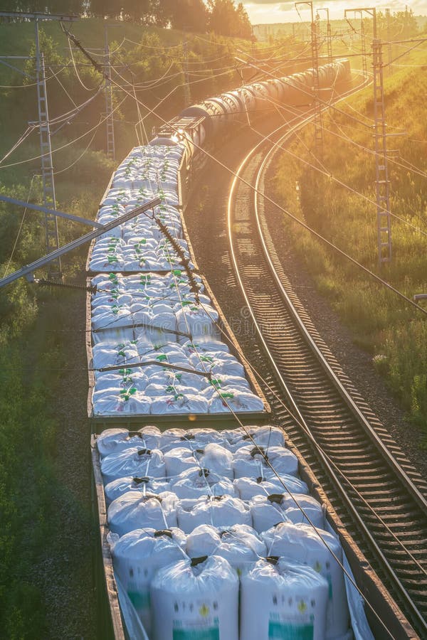 Nitrogen Fertilizers Freight Train Transporting Cargo Containers on ...