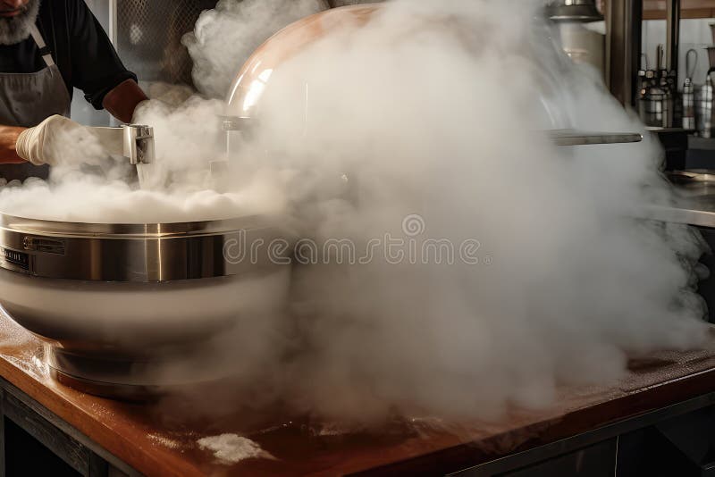 Nitrogen Ice Cream Being Made with Blast of Cold Mist. Generative AI ...