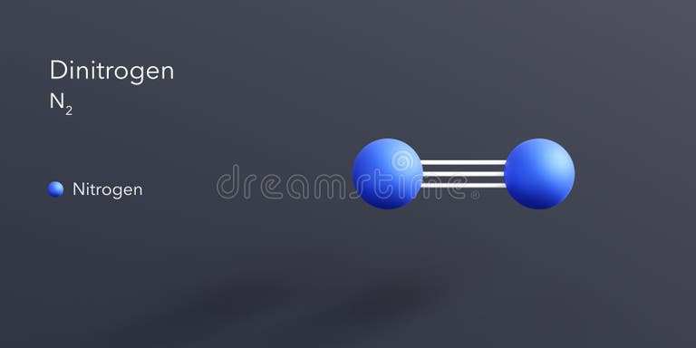 Nitrogen Molecule 3d Rendering, Flat Molecular Structure with Chemical ...