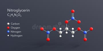 Nitroglycerin Molecule 3d Rendering, Flat Molecular Structure with ...