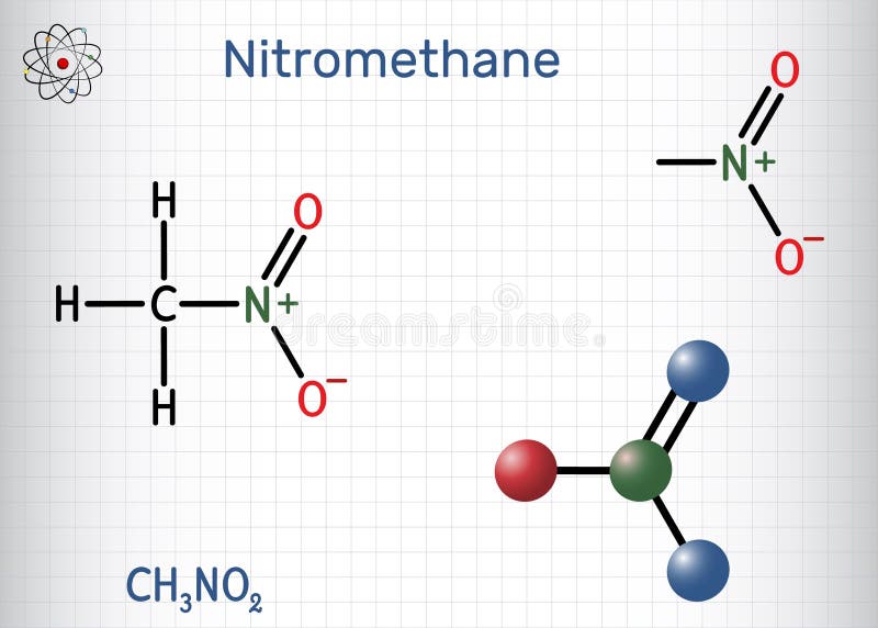 Nitromethane Molecule. Structural Chemical Formula, Molecule Model ...