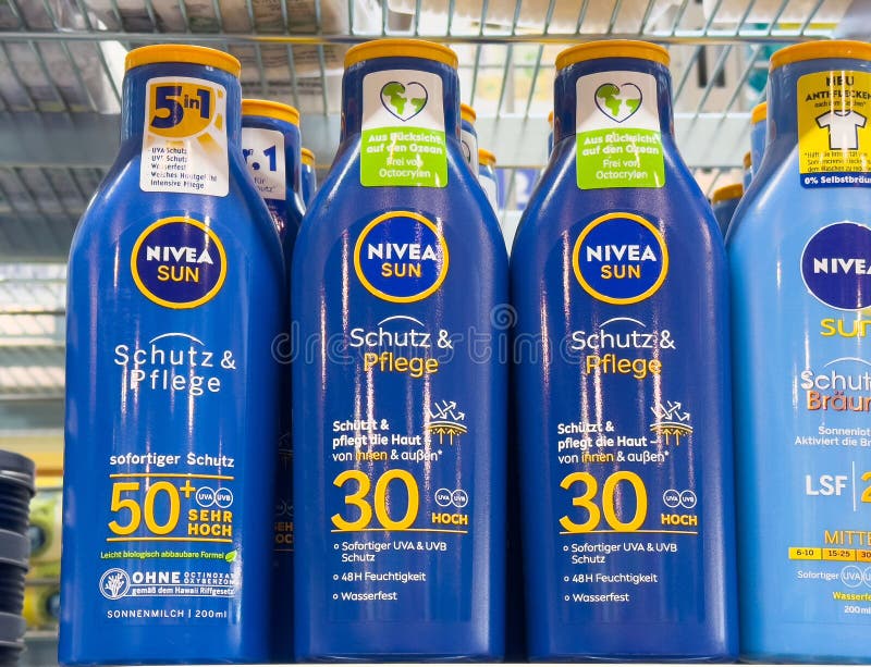 Nivea Sun Protection Bottles with Spf 30 and 50 on Store Shelf ...