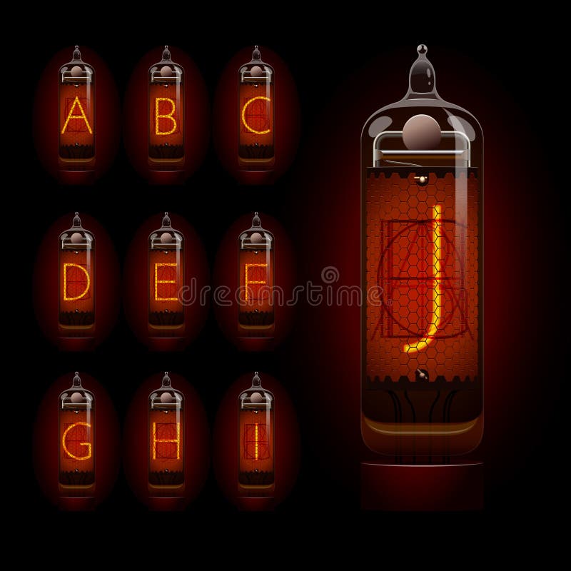 Nixie tube alphabet a to j stock vector. Illustration of electrical ...