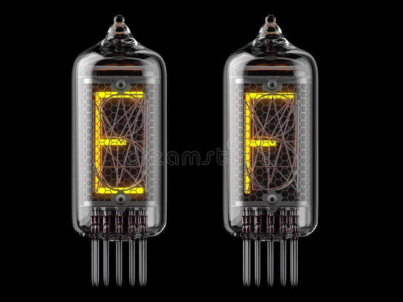 Nixie Tube Indicator Isolated on White. Number 1 One and 2 Two Stock ...