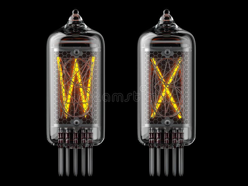 Nixie Tube Indicator. Letters W and X on Black Background Stock ...