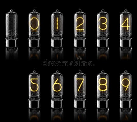Nixie Tubes with Digits Isolated on Black. 3d Rendering Stock Photo ...