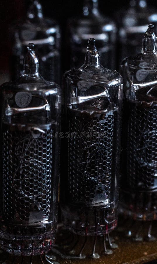 Nixie Tubes in-16 on a Printed Circuit Board with Electronic Components ...