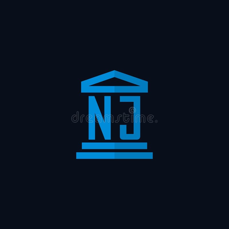 NJ Initial Logo Monogram with Simple Courthouse Building Icon Design ...