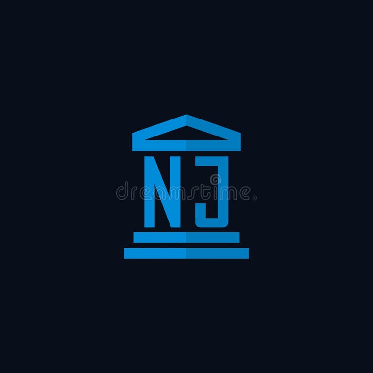 NJ Initial Logo Monogram with Simple Courthouse Building Icon Design ...